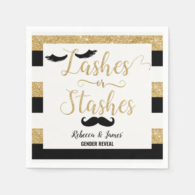Lashes or Stashes Gender Reveal Baby Shower Gold Napkins | Zazzle