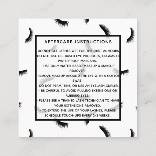 Lashes Pattern Lots of Lashes After Care Square Business Card | Zazzle