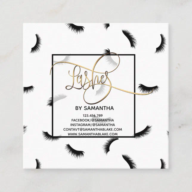 Lashes Pattern Lots of Lashes After Care Square Business Card | Zazzle