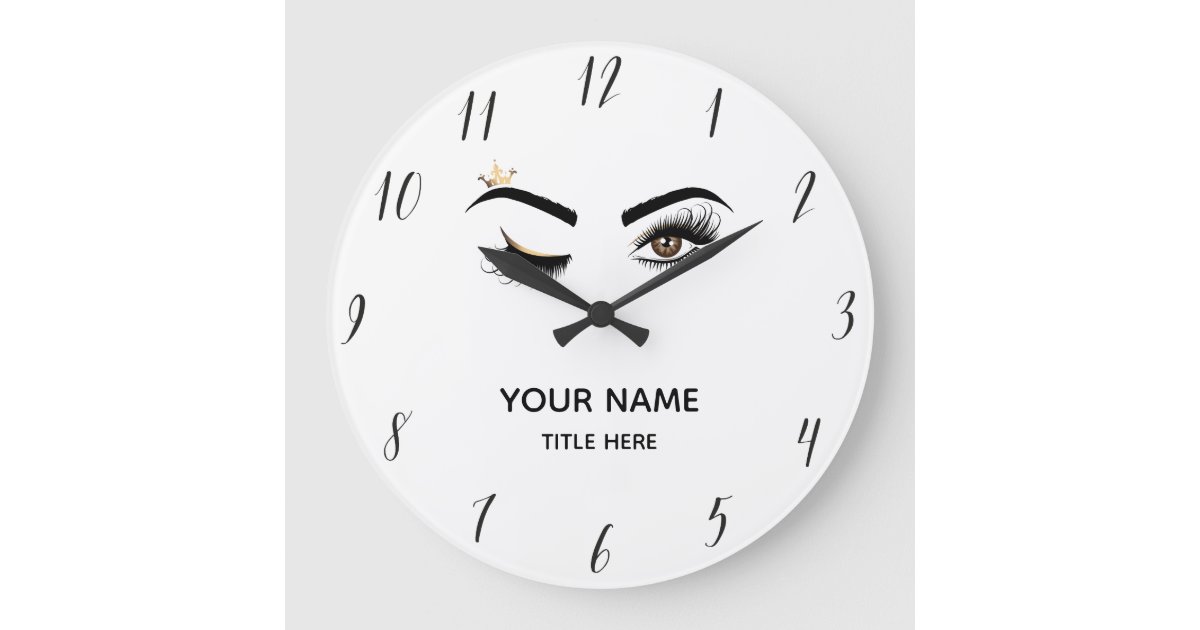 Lashes Queen Wink Eye Crown Gold Brown Large Clock | Zazzle