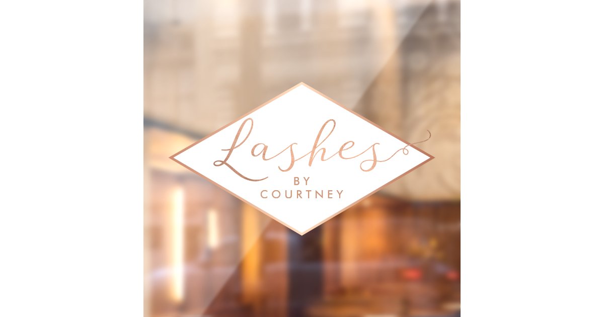 Lashes Script Text Rose Gold/White Window Cling | Zazzle