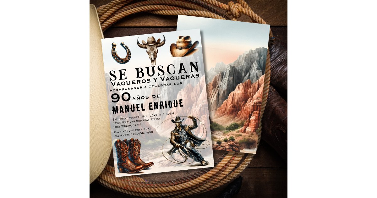Lasso Vaquero Spanish Western Cowboy 90th Birthday Invitation | Zazzle