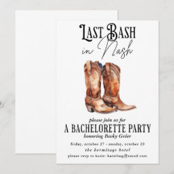 Last Bash in Nash Bachelorette Party Cowgirl Weste Invitation | Zazzle