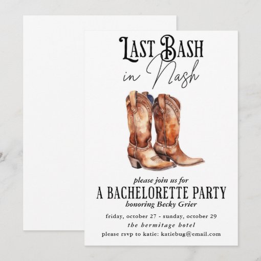 Last Bash in Nash Bachelorette Party Cowgirl Weste Invitation | Zazzle