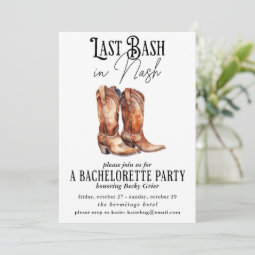Last Bash in Nash Bachelorette Party Cowgirl Weste Invitation | Zazzle