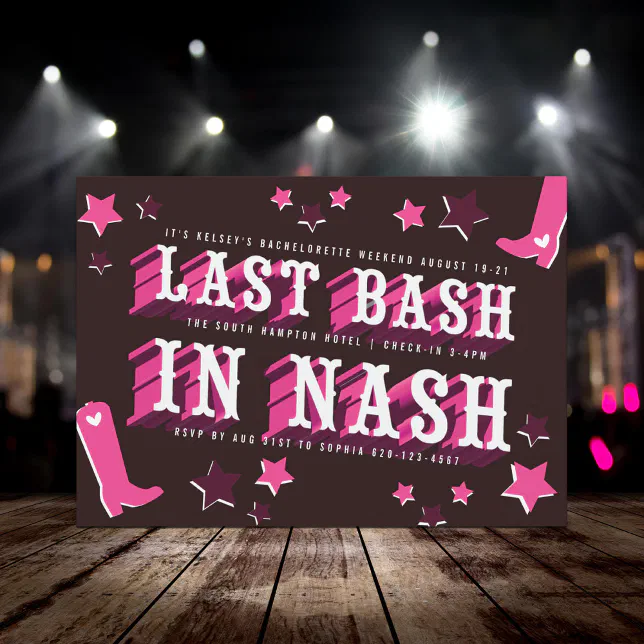 Last Bash In Nash Bachelorette Party Invitation | Zazzle