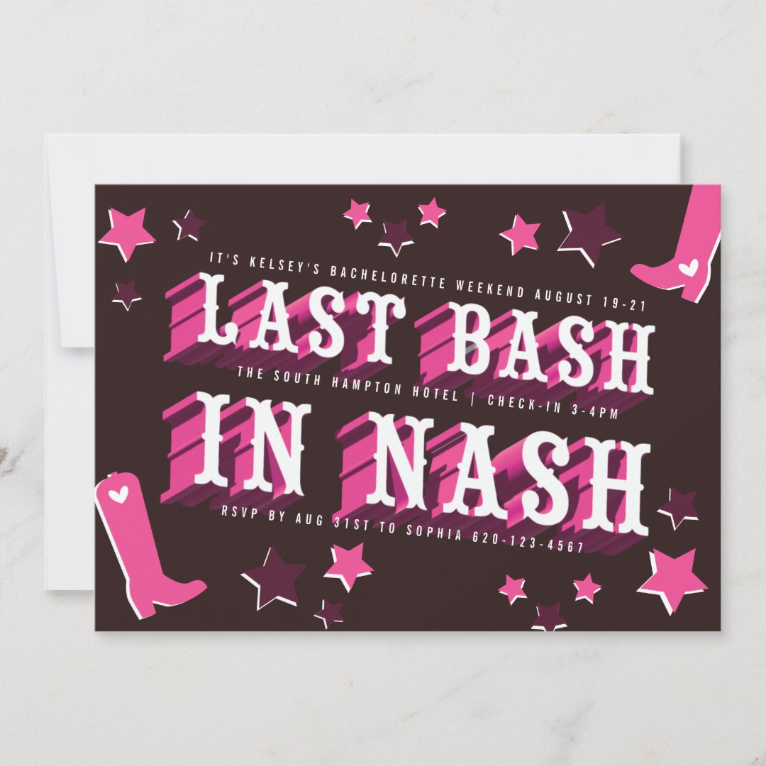 Last Bash In Nash Bachelorette Party Invitation | Zazzle