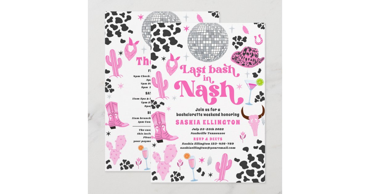 Last Bash In Nash Bachelorette Weekend Itinerary Invitation | Zazzle