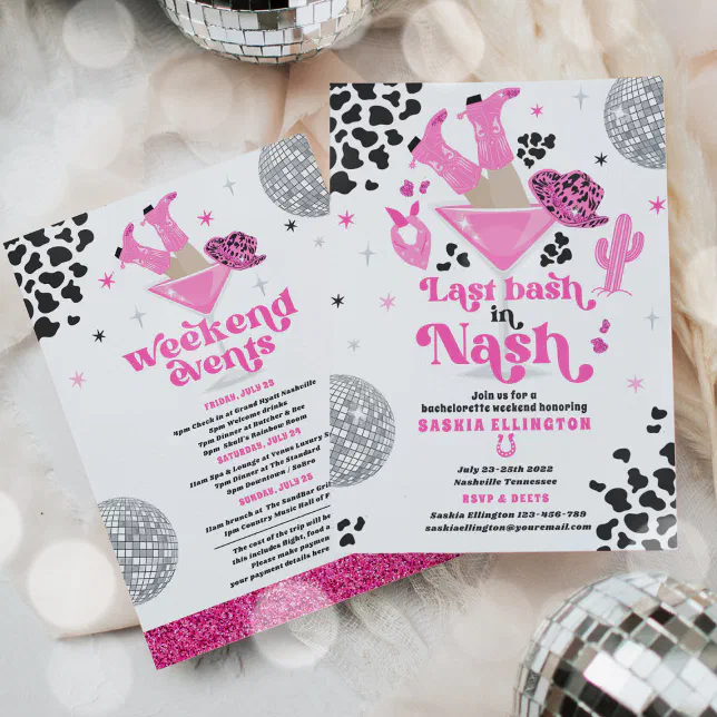 Last Bash In Nash Bachelorette Weekend Itinerary Invitation | Zazzle