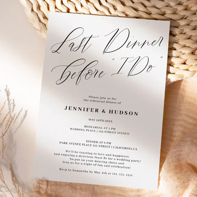 Last dinner black white wedding rehearsal dinner invitation | Zazzle