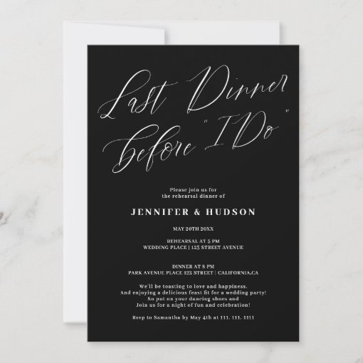 Last dinner white black wedding rehearsal dinner invitation | Zazzle