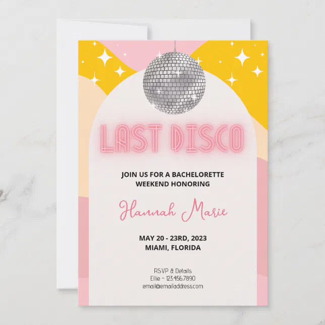 Last Disco Bachelorette Invitation | Zazzle