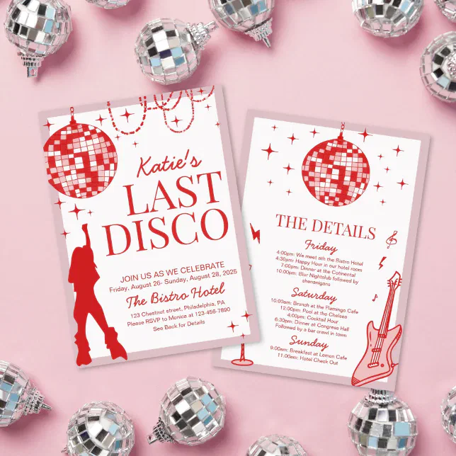 Last Disco Bachelorette Weekend Itinerary Invitation | Zazzle