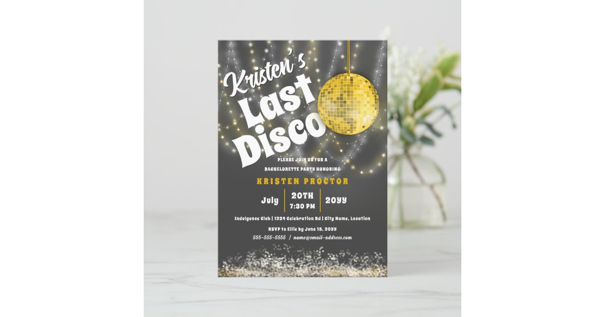Last Disco Gold Ball Bachelorette Party Invitation | Zazzle