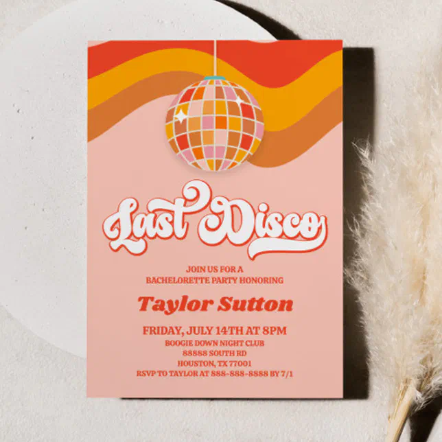 Last Disco Retro 70s Bachelorette Party Invitation | Zazzle