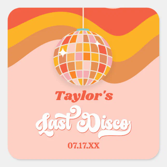 Last Disco Retro 70s Bachelorette Weekend Party Square Sticker | Zazzle