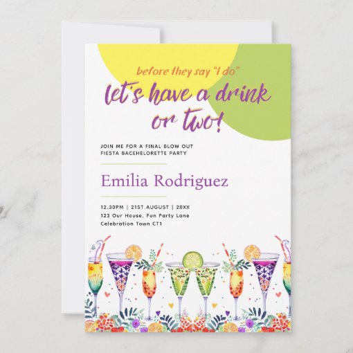 Last Fiesta Cocktails Bachelorette Bridal Shower Invitation | Zazzle