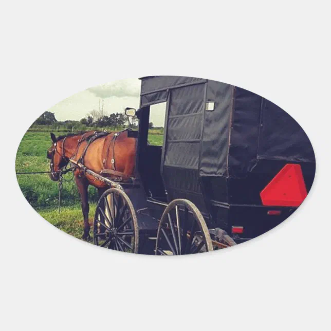 Last Night in an Amish community, Amish Horse Oval Sticker | Zazzle