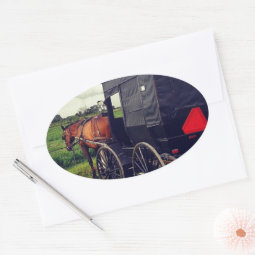 Last Night in an Amish community, Amish Horse Oval Sticker | Zazzle