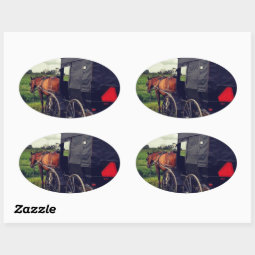 Last Night in an Amish community, Amish Horse Oval Sticker | Zazzle