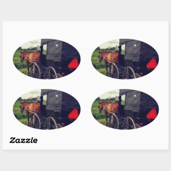 Last Night in an Amish community, Amish Horse Oval Sticker | Zazzle