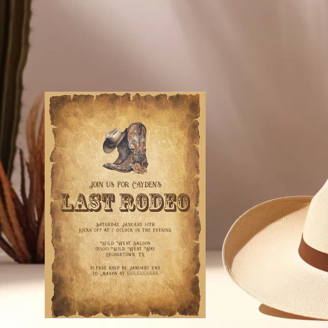 Last Rodeo Cowboy Bachelor Party Grunge Brown Invitation | Zazzle