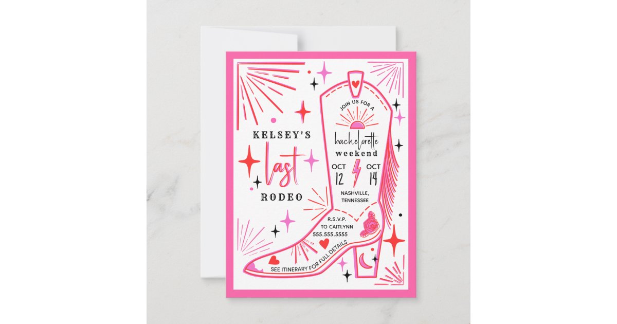 Last Rodeo Cowgirl Bachelorette Weekend Itinerary Invitation | Zazzle
