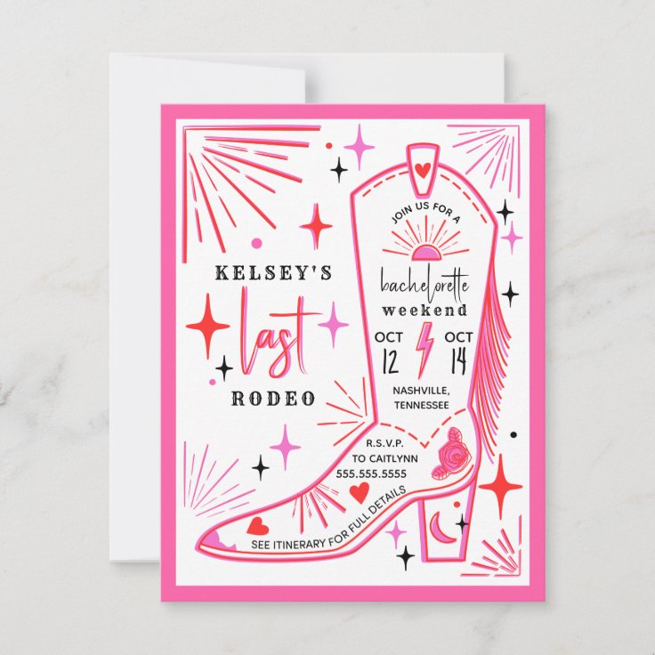 Last Rodeo Cowgirl Bachelorette Weekend Itinerary Invitation | Zazzle