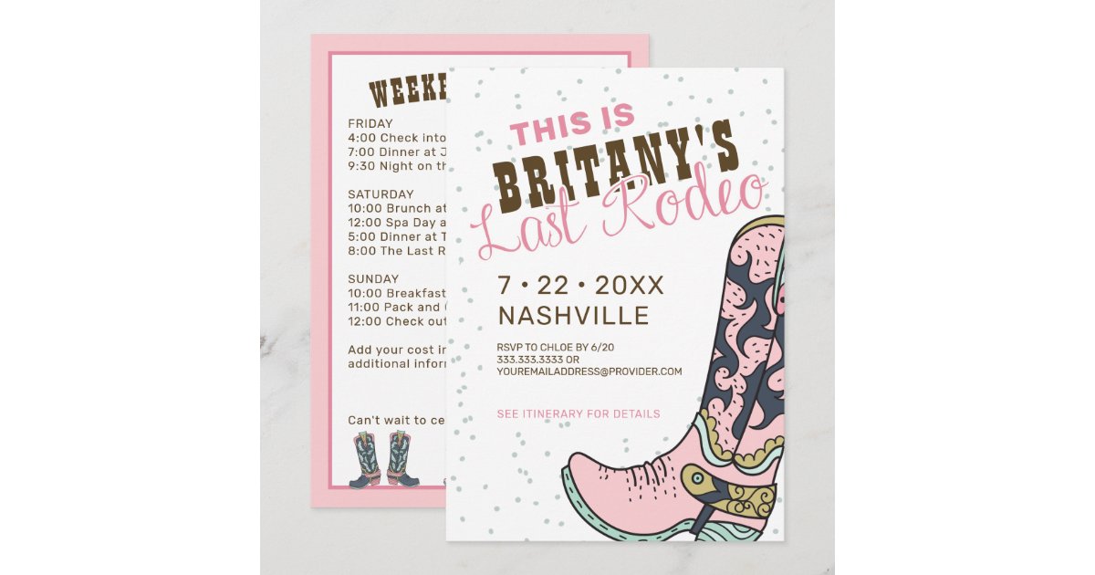 Last Rodeo Pink Bachelorette Party Invitation | Zazzle
