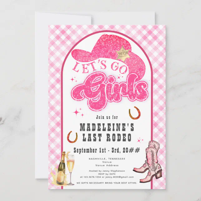 Last Rodeo Pink Go Girls Bachelorette Itinerary Invitation | Zazzle