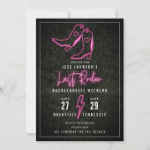 Last Rodeo Pink Neon Cowboy Boots Bachelorette In Invitation | Zazzle