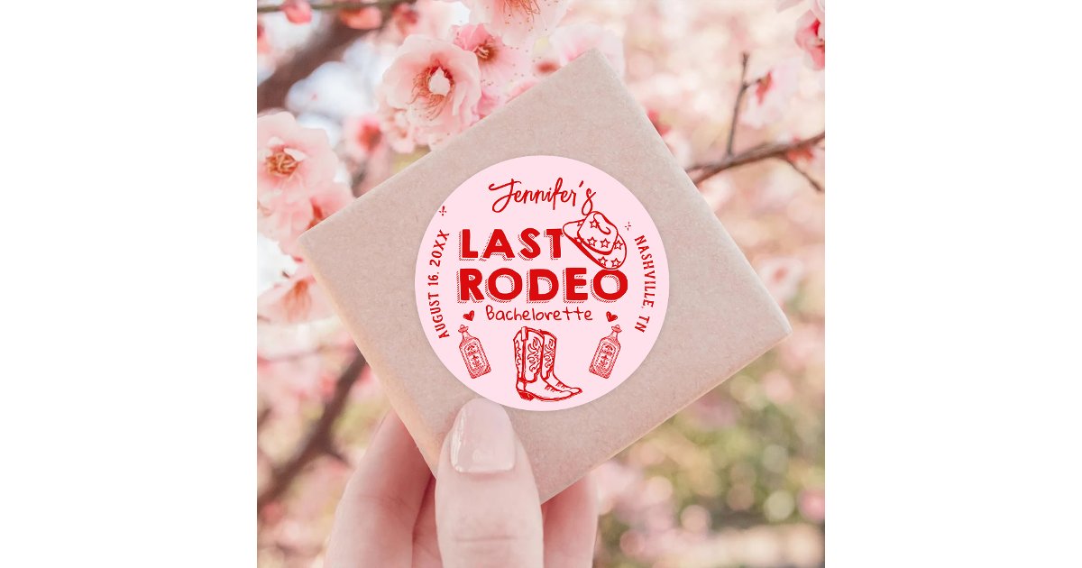 Last Rodeo Pink Red Cowgirl Bachelorette Party Classic Round Sticker ...