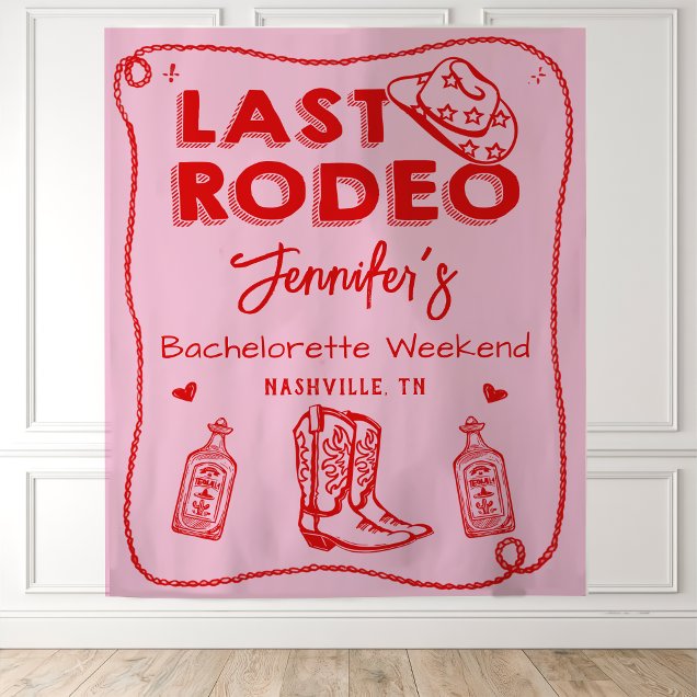 WYNONA Pink Cowgirl Last Rodeo Bachelorette Tapestry | Zazzle
