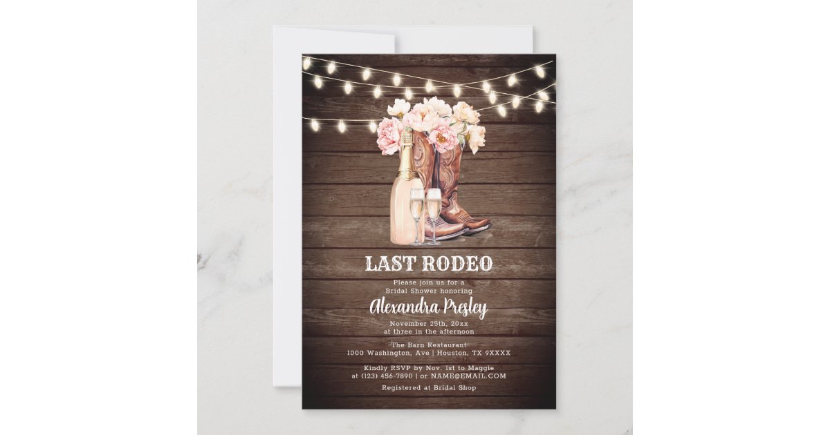 LAST RODEO Rustic Cowgirl Western BRIDAL SHOWER Invitation | Zazzle