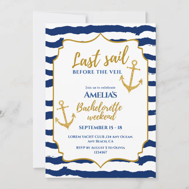 Last sail before the veil Bachelorette Weekend Invitation | Zazzle