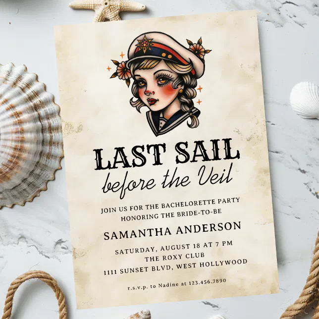 Last Sail Before the Veil Retro Bachelorette Party Invitation | Zazzle