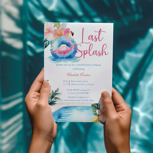 Last Splash Flamingo Bachelorette Weekend Invitation | Zazzle