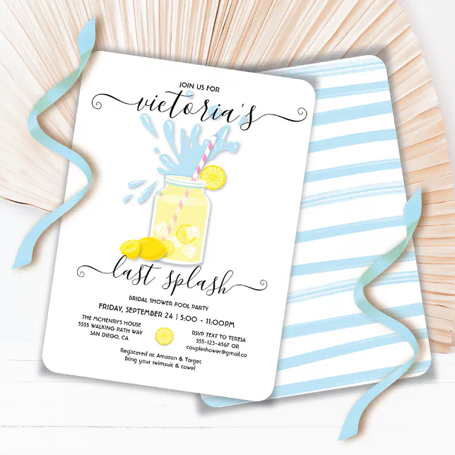 Last Splash Lemonade Pool Party Shower Invitation | Zazzle