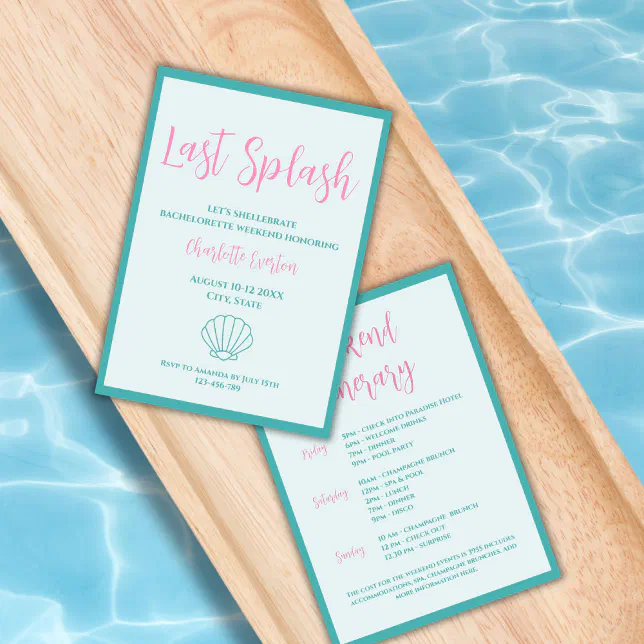 Last Splash Shell Bachelorette Weekend Itinerary Invitation | Zazzle