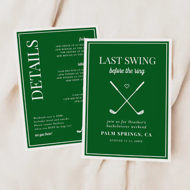 Last Swing Before the Ring Golf Bachelorette Invitation | Zazzle