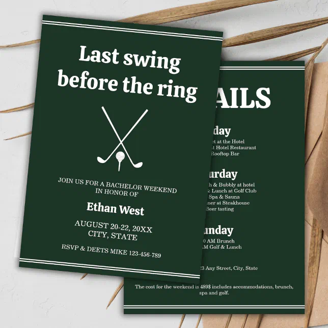 Last Swing Golf Stylish Bachelor Weekend Itinerary Invitation | Zazzle
