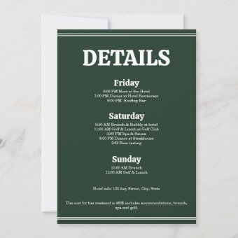 Last Swing Golf Stylish Bachelor Weekend Itinerary Invitation | Zazzle
