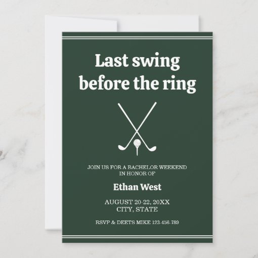 Last Swing Golf Stylish Bachelor Weekend Itinerary Invitation | Zazzle