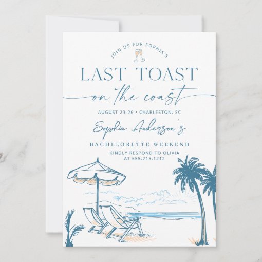 Last Toast on the Coast Bachelorette Party Invitation | Zazzle