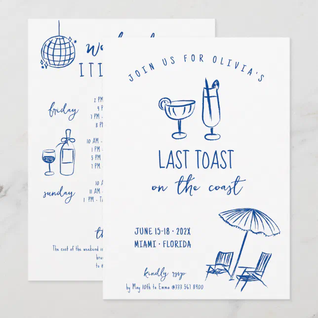 Last toast on the coast bachelorette weekend invitation | Zazzle