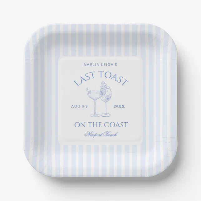 Last Toast on The Coast Bachelorette Weekend Paper Plates | Zazzle