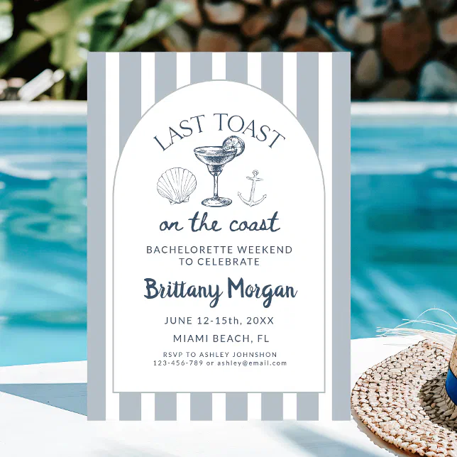 Last Toast On The Coast Beach Bachelorette Party Invitation | Zazzle