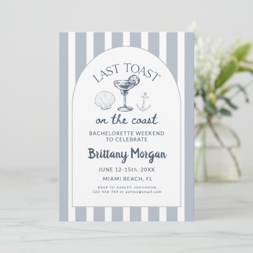 Last Toast On The Coast Beach Bachelorette Party Invitation | Zazzle