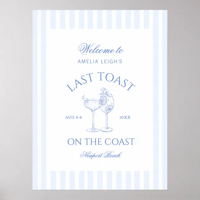 Last Toast on the Coast Beach Blue Bachelorette Poster | Zazzle