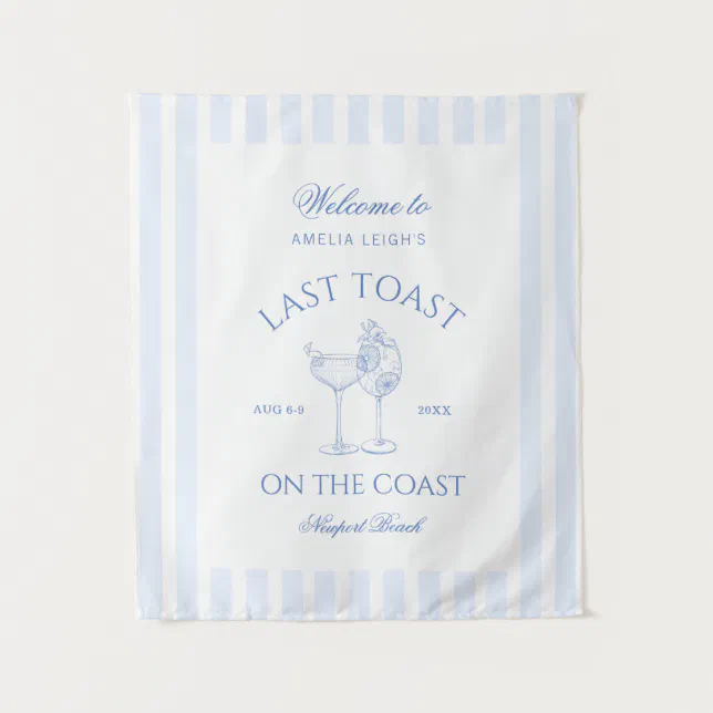 Last Toast on the Coast Beach Blue Bachelorette Tapestry | Zazzle
